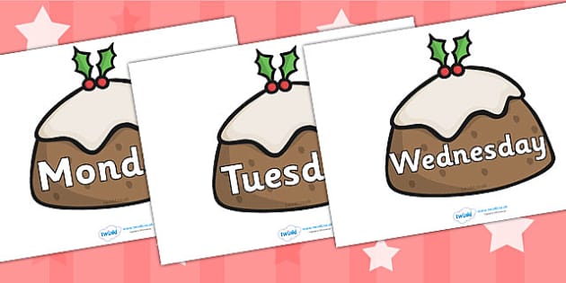 Days of the Week on Christmas Puddings - Twinkl