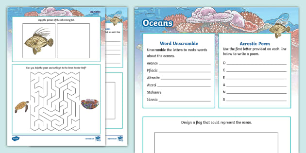 KS2 World Oceans Day Boredom Buster Worksheet (teacher made)