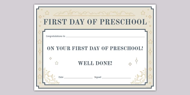 * NEW * Celestial-Themed First Day of Preschool Certificate