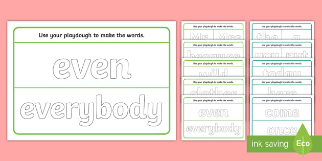 Common Exception Words Years 1 and 2 Modelling Dough Mats