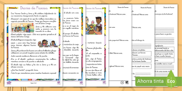 Comprensión lectora por niveles: Diario de Pascua - Twinkl