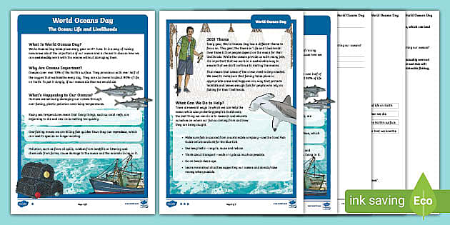 LKS2 World Oceans Day Differentiated Reading Comprehension Activity