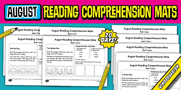 August Kindergarten Reading Comprehension Mats - Twinkl
