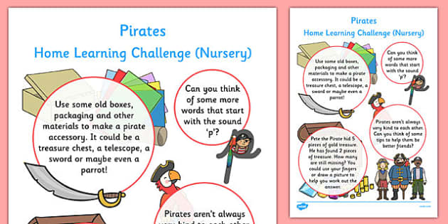 EYFS Pirates Home Learning Challenge Sheet Nursery FS1