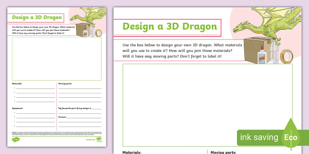 Design a 3D Dragon Worksheet (teacher made) - Twinkl