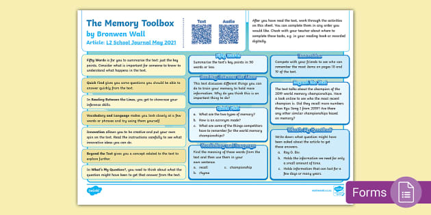 Level 2 May 2021 School Journal: The Memory Toolbox - Twinkl