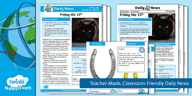 Daily NewsRoom Pack - Friday the 13th Day - Reading Comprehension (ages ...