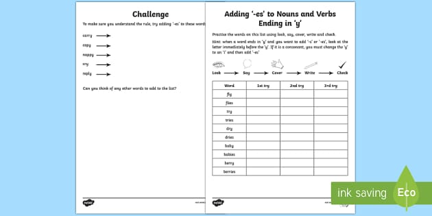 Year 2 Spelling Practice Y And Ies Homework Worksheet Worksheet