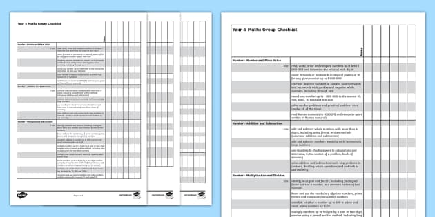 2014 National Curriculum Year 5 Maths Assessment Group Checklist - numeracy