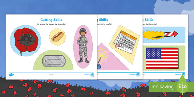 Memorial Day Cutting Skills Worksheet / Activity Sheet - Memorial Day