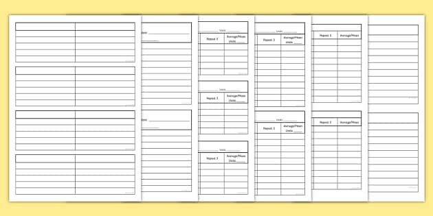 Results Tables Activity Sheets - results, table, variables
