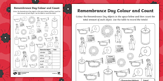 👉 Remembrance Day Colour and Count Worksheet - Twinkl 👉 Remembrance Day Colour and Count Worksheet - Twinkl