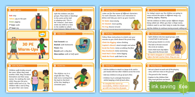 30 Fun Warm Up Ideas Games For Kids PE Cards