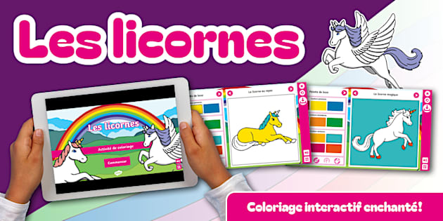 Jeu coloriage interactif : Les licornes - Twinkl