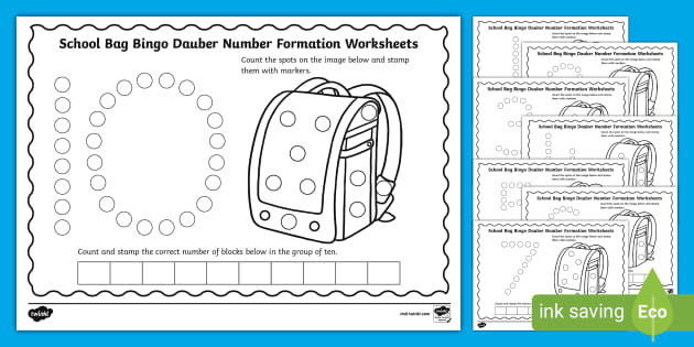 School Bag Bingo Dauber Number Formation Worksheets - Twinkl