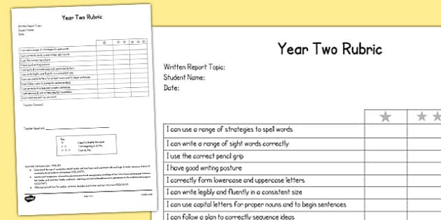 Written Report Rubric Year Two (teacher made) - Twinkl