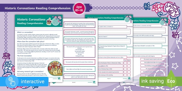 Historic Coronations Reading Comprehension (Ages 10 - 11)