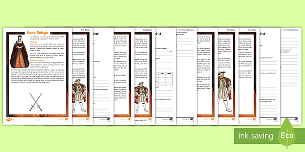 UKS2 Anne Boleyn Facts Reading Comprehension Activity