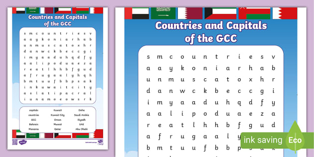 Countries and Capitals of the GCC Word Search (teacher made)