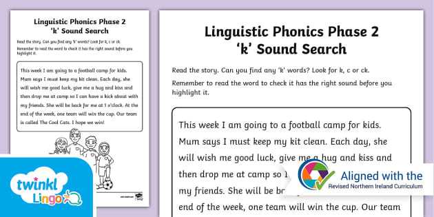 Linguistic Phonics Phase 2 ‘k’ Sound Search Activity Sheet