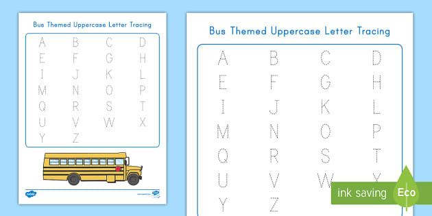School Bus Uppercase Letter Tracing Activity - Alphabet