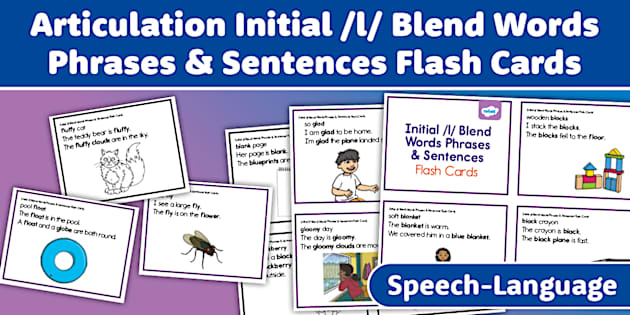 lnitial /l/ Blend Words Phrases & Sentences Flash Cards