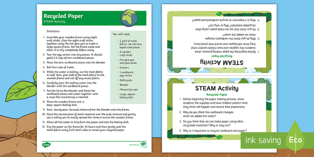 Recycled Paper STEAM Activity- earth day STEM Activity, earth Day