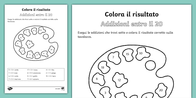 Colora il risultato - Addizioni entro il 20
