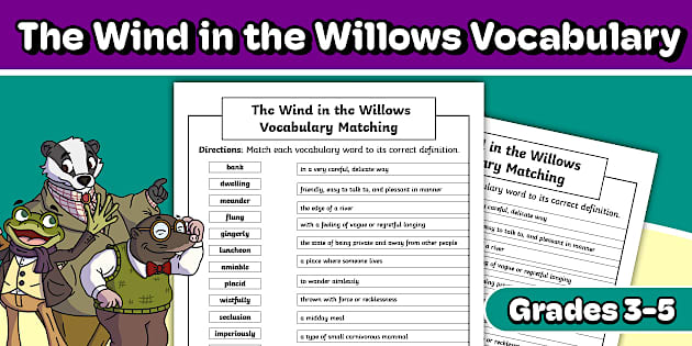 The Wind in the Willows Vocabulary Matching Worksheet