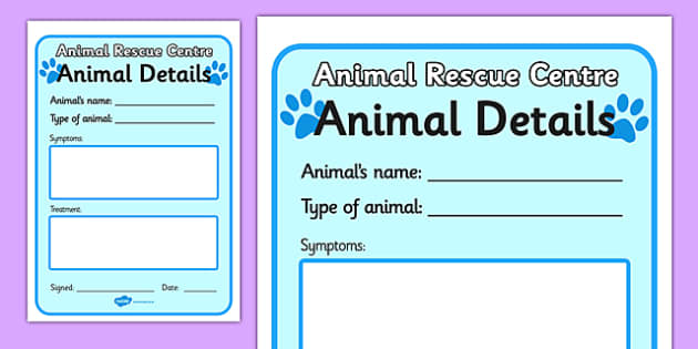Animal Rescue Pet Details Form (teacher made)
