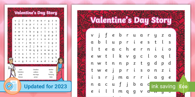 Valentine's Day Story Word Search (teacher made) - Twinkl