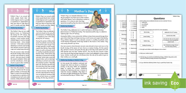 UKS2 Mother's Day Differentiated Reading Comprehension