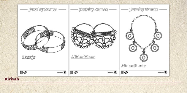 FREE! - Diriyah Women Jewelry Coloring Sheets (teacher made)