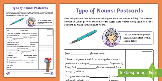 Type Of Noun Worksheet Postcards Activity South Africa