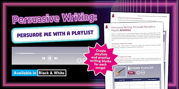 Persuasive Writing Playlist Activity for English