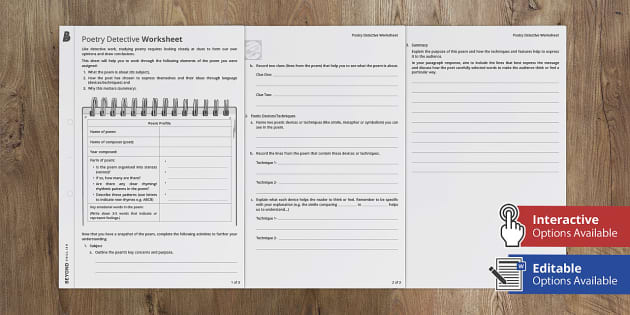 Poetry Detective Poem Analysis Worksheet - Beyond English