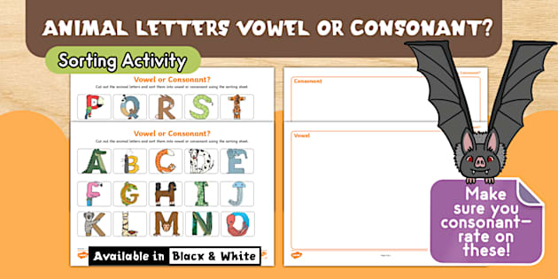 Animal Letters Vowel or Consonant? Sorting Activity