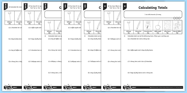 Calculating Totals Differentiated Worksheet / Worksheets Calculating Totals Differentiated Worksheet / Worksheets