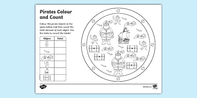 Pirates Colour and Count Worksheet (teacher made) - Twinkl
