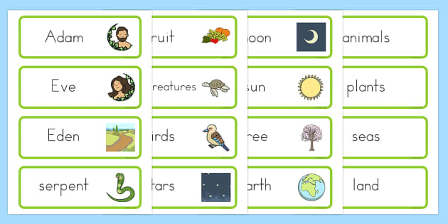 Adam and Eve Creation Story Word Cards - Twinkl