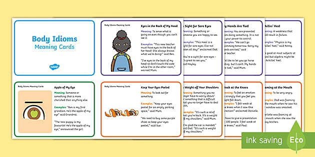 Body Idioms in English Meaning Cards (teacher made) - Twinkl