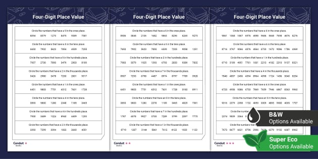 Reinforcing Place Value: Circle The Number Four-Digit Sheet Reinforcing Place Value: Circle The Number Four-Digit Sheet