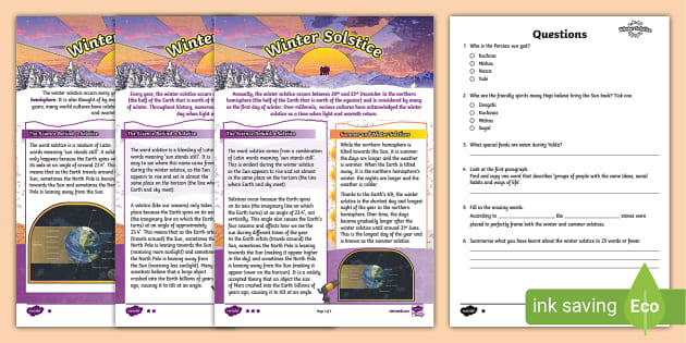 UKS2 Winter Solstice Differentiated Comprehension Activity