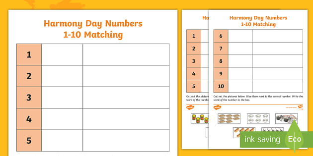 Harmony Day Number Matching Worksheet (teacher made)