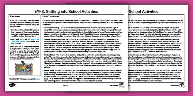 EYFS Settling into Reception Class School Activities