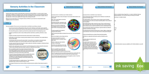 Sensory Activities in the Classroom- Teacher Information