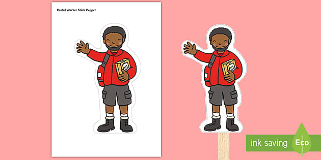 Postal Worker Stick Puppet (teacher made) - Twinkl