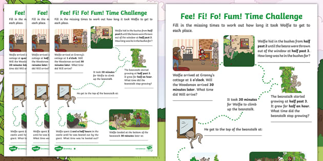 Fee! Fi! Fo! Fum! Time Challenge Differentiated Worksheets