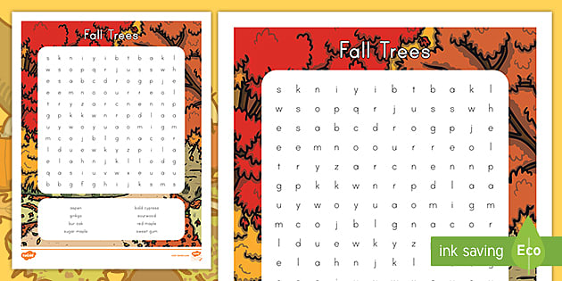 Fall Trees Word Search | Printable Word Puzzle | Twinkl