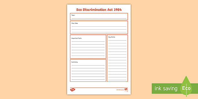 Sex Discrimination Act 1984 Note Taking Activity Twinkl